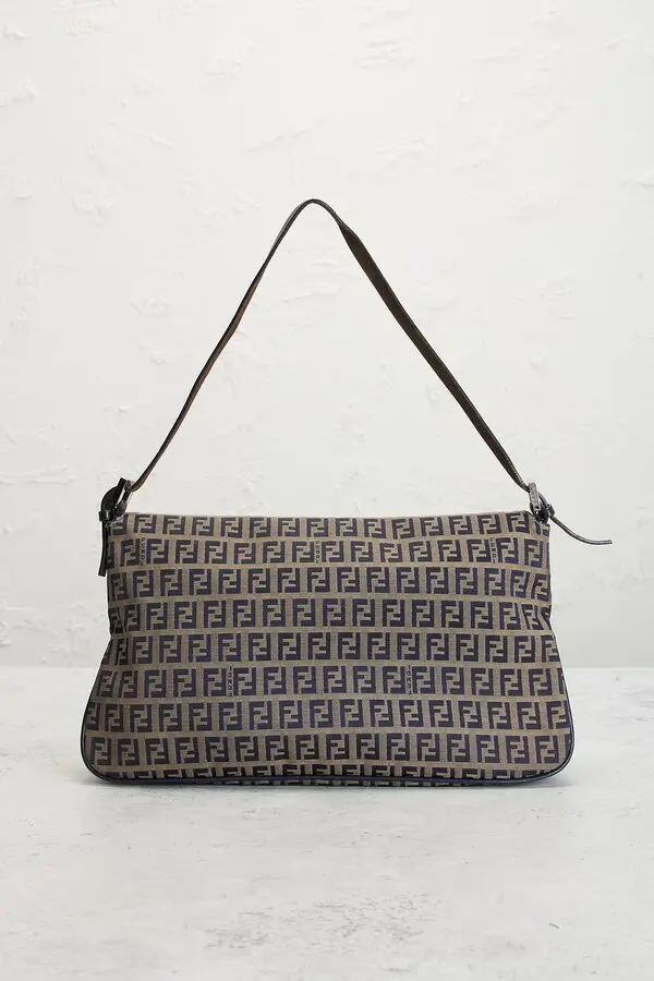 Fendi Zucchino Baguette Shoulder Bag In Navy