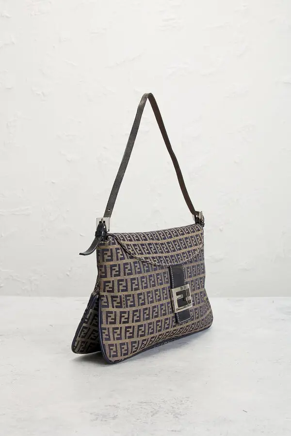 Fendi Zucchino Baguette Shoulder Bag In Navy