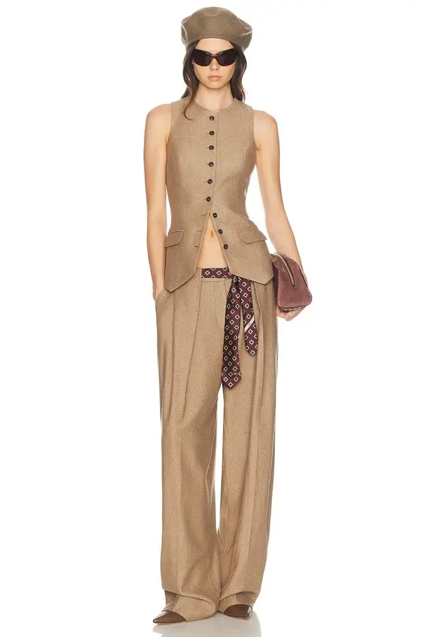 HELSA Italian Herringbone Waistcoat In Brown