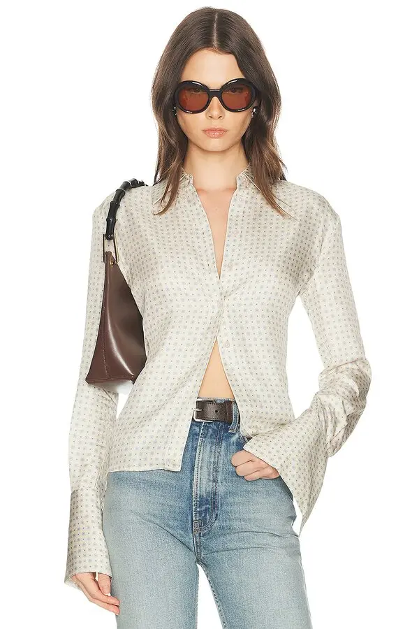 HELSA The Silky Shirt In Tie Print In White - Cream Multi