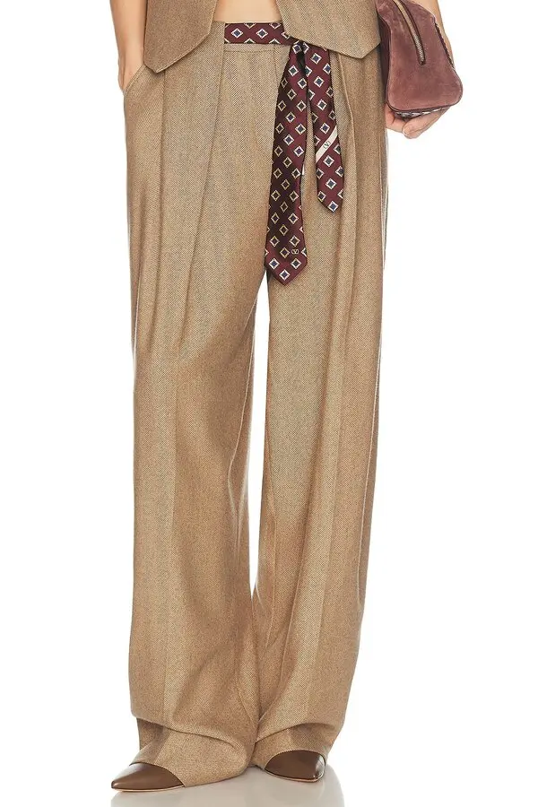 HELSA Italian Herringbone Tomboy Trouser In Brown - Camel