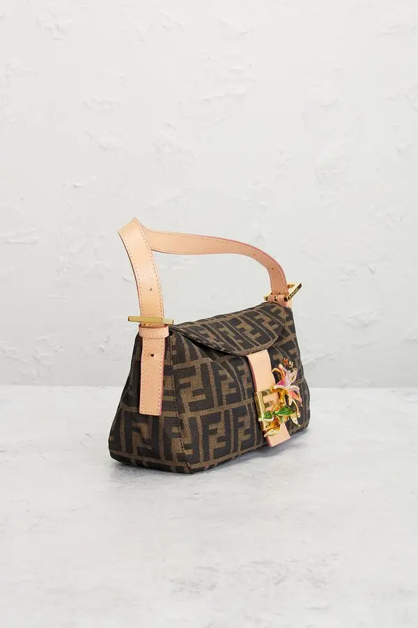 Fendi Vintage Flower Applique Baguette Shoulder Bag