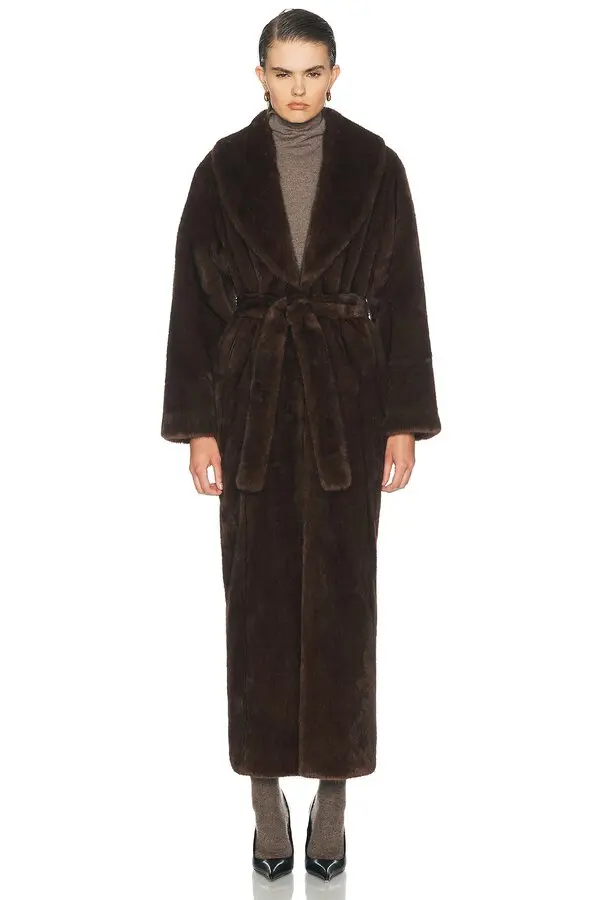 AUTER Long Faux Coat In Brown - Mink