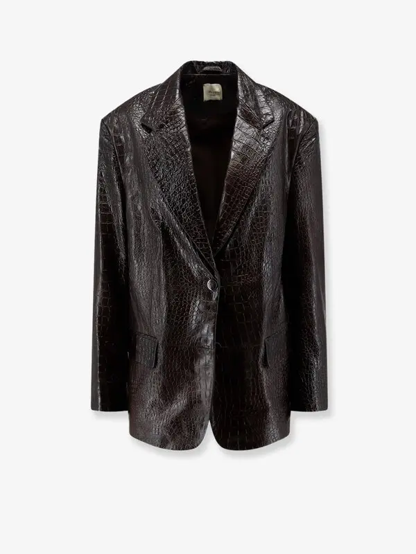 ALYSI Leather Jacket With Croco Print - Brown