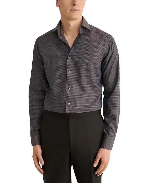 Eton Cotton Slim Fit Micro Check Flannel Dress Shirt