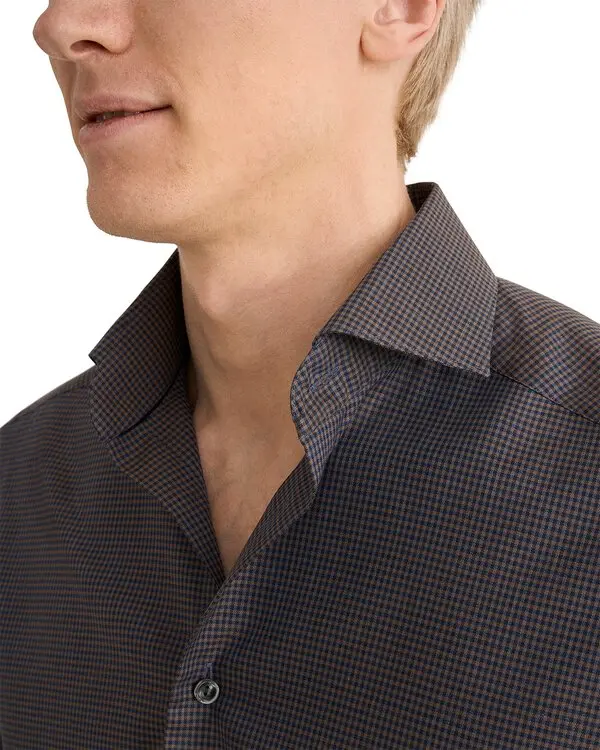 Eton Cotton Slim Fit Micro Check Flannel Dress Shirt