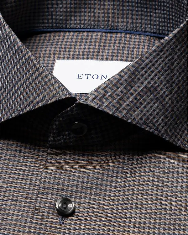 Eton Cotton Slim Fit Micro Check Flannel Dress Shirt