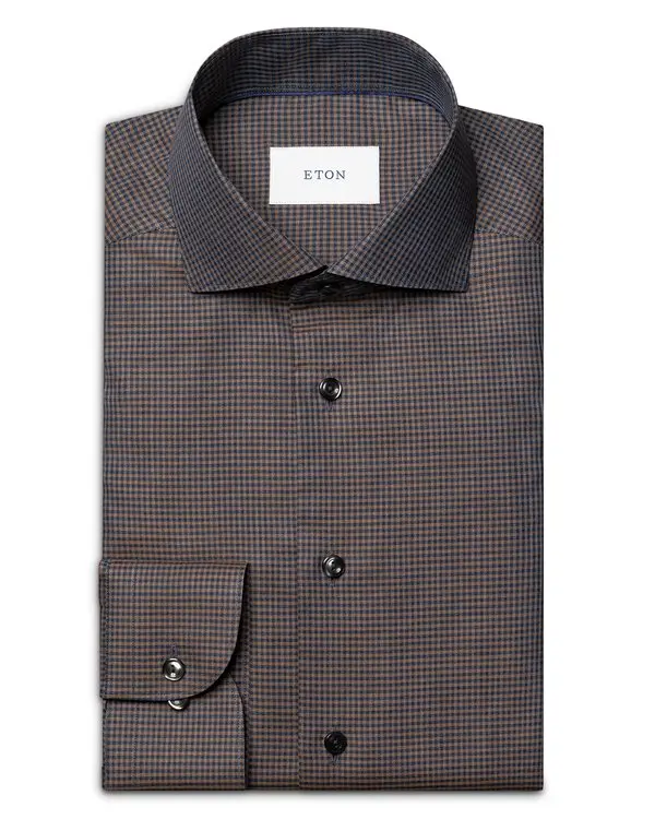 Eton Cotton Slim Fit Micro Check Flannel Dress Shirt