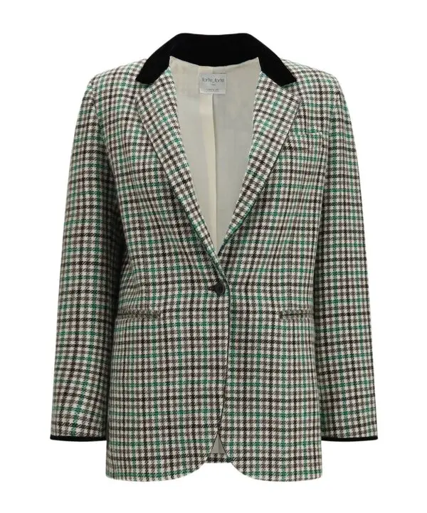 FORTE_FORTE Checked Single-breasted Blazer - Gray