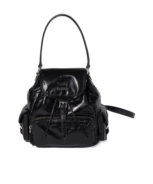Miu Miu Shiny Leather Backpack - Black