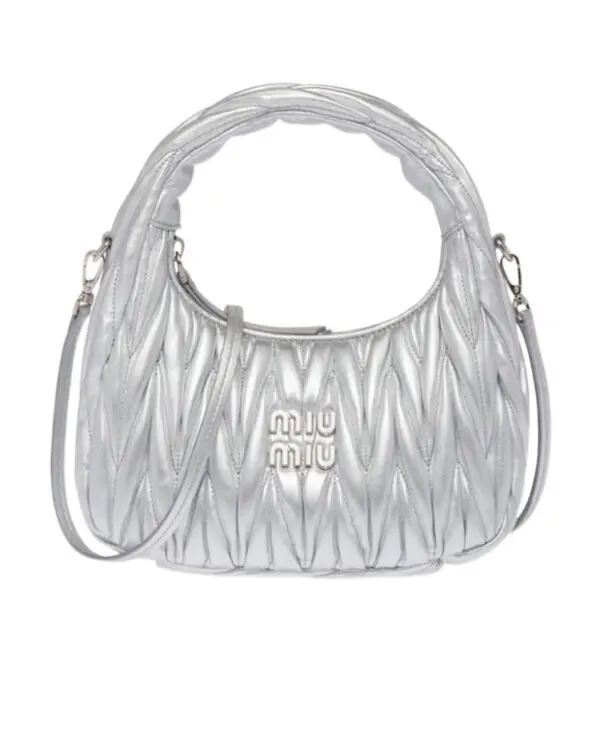 Miu Miu Miu Wander Matelassé Nappa Leather Mini Hobo Bag - Silver