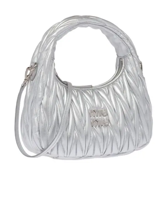 Miu Miu Miu Wander Matelassé Nappa Leather Mini Hobo Bag - Silver