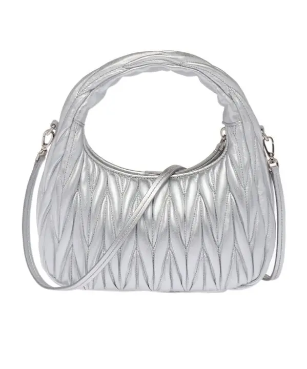 Miu Miu Miu Wander Matelassé Nappa Leather Mini Hobo Bag - Silver