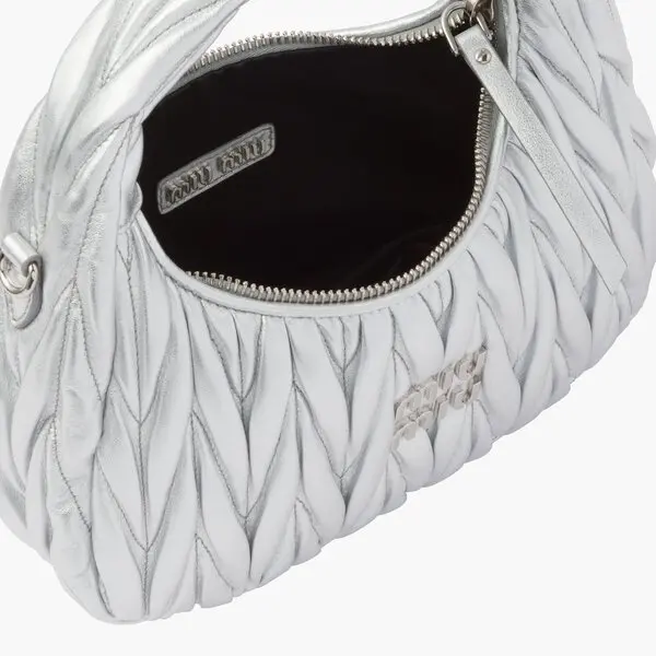 Miu Miu Miu Wander Matelassé Nappa Leather Mini Hobo Bag - Silver