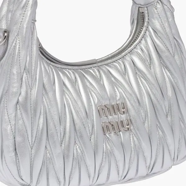Miu Miu Miu Wander Matelassé Nappa Leather Mini Hobo Bag - Silver