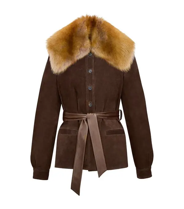 Saint Laurent Shearling-collar Suede Jacket