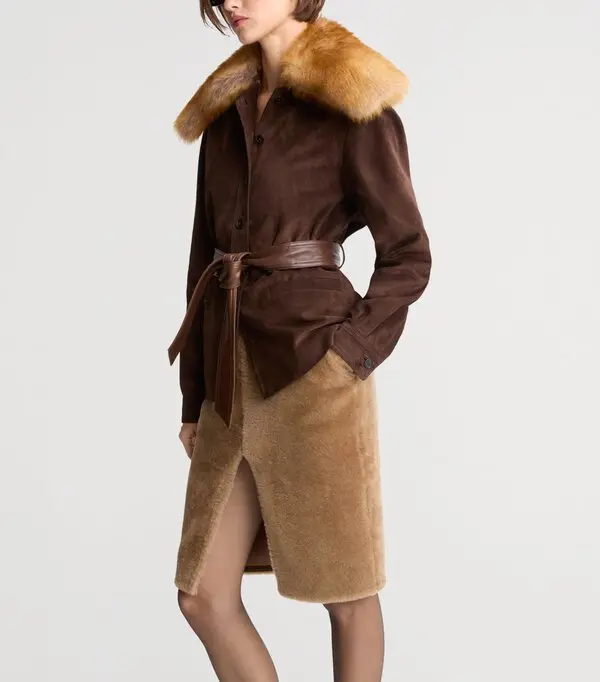 Saint Laurent Shearling-collar Suede Jacket