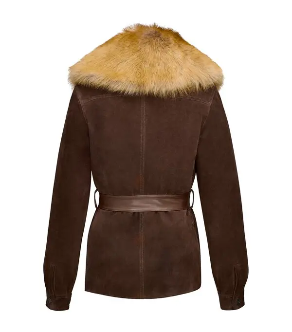 Saint Laurent Shearling-collar Suede Jacket
