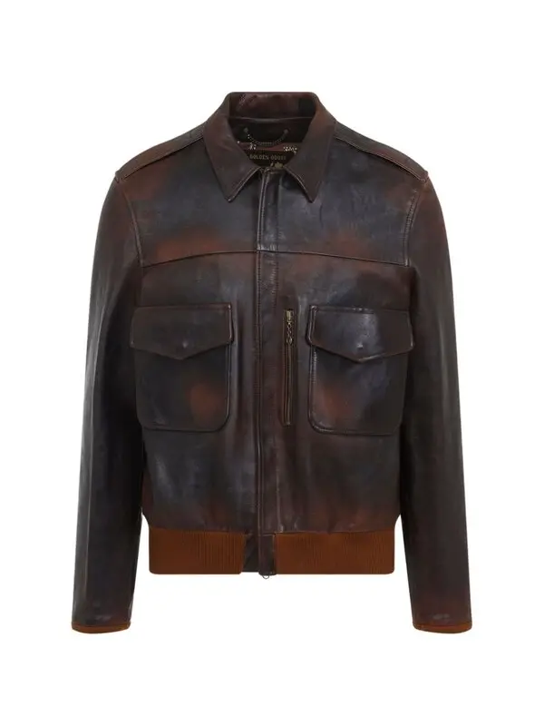 GOLDEN GOOSE Leather Bomber Jacket - Multicolor