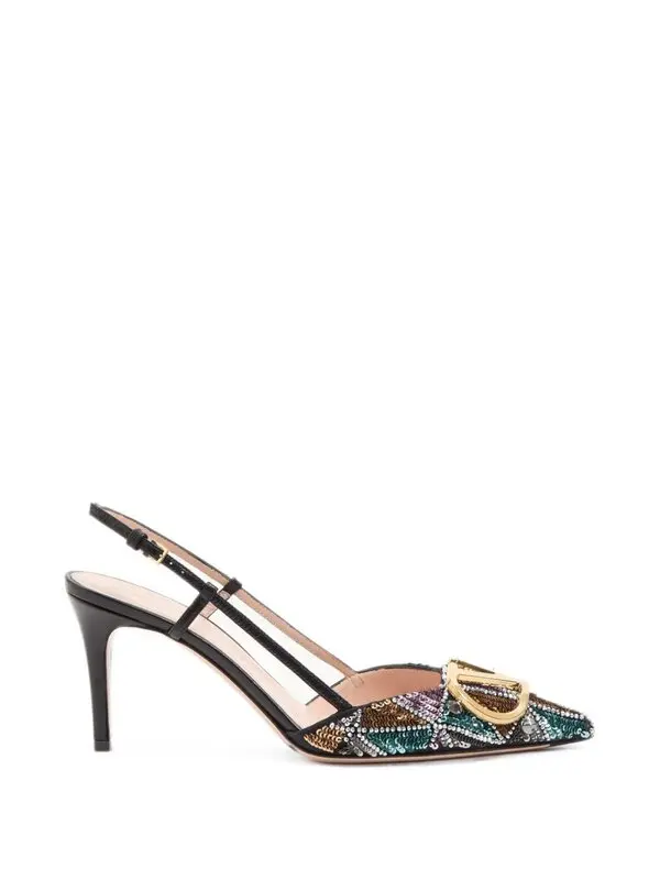 Valentino Garavani Vlogo Signature Embroidered Slingback Pumps - Multicolor