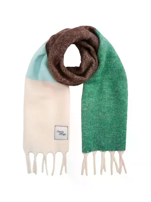 Tommy Hilfiger Colour-block Fringed Scarf - Emerald Green