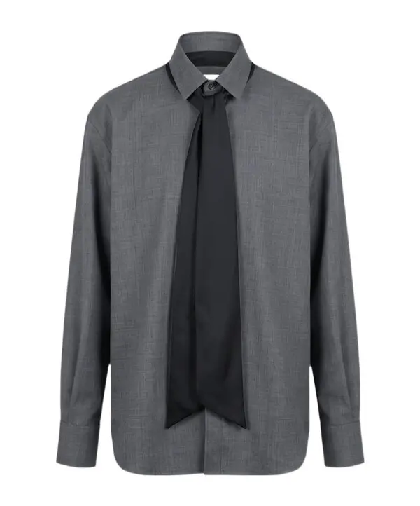 Sacai Pussy-bow Layered-detail Shirt - Gray