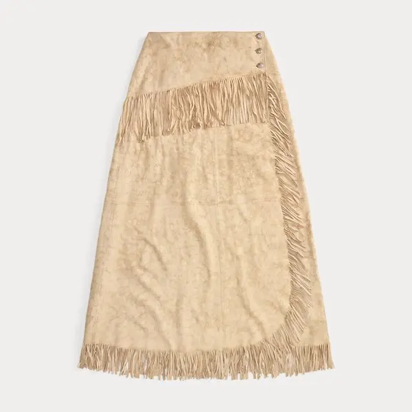 Ralph Lauren Fringe-trim Suede Wrap Skirt - Natural