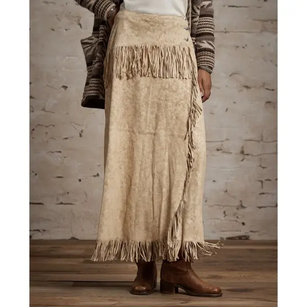 Ralph Lauren Fringe-trim Suede Wrap Skirt