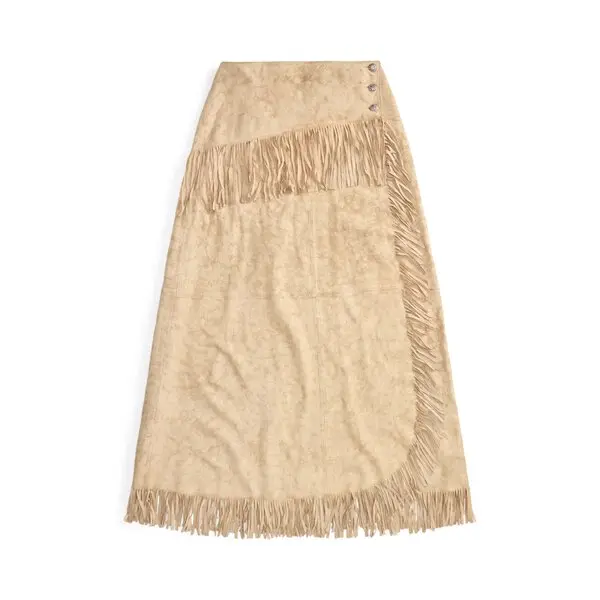 Ralph Lauren Fringe-trim Suede Wrap Skirt