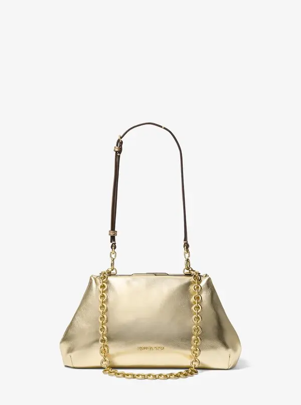 Michael Kors Ie Small Metallic Leather Convertible Clutch In By - Gold