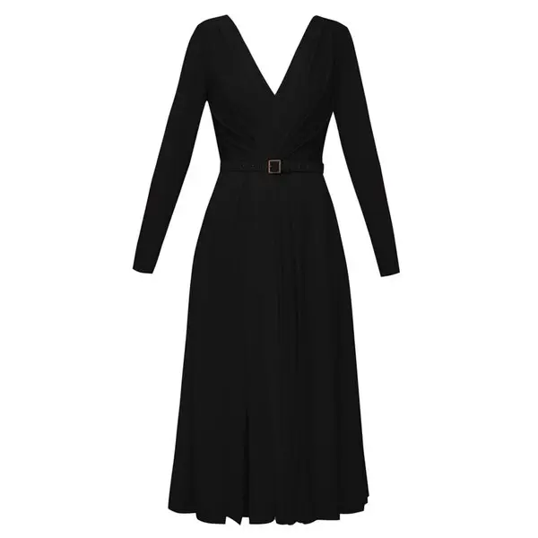 ALINA CERNATESCU Alessi Drappd Cocktail Draped Dress Classic With Long Sleeves - Black