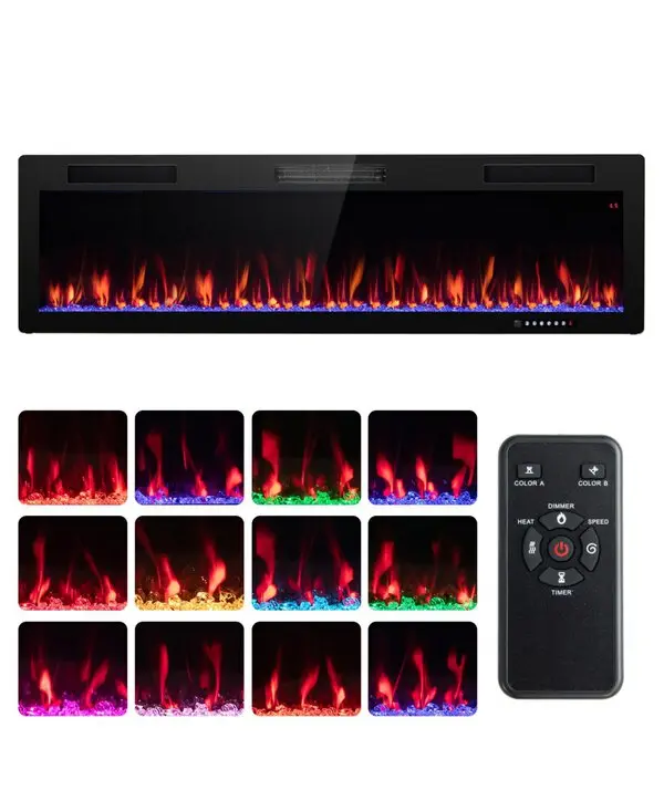 ECOOSO Electric Fireplace 60 Inches Recessed And Wall Mounted For 2' X 6' Stud
