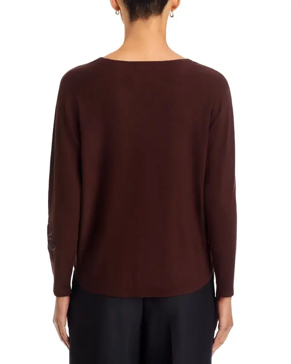 SIONI Flower Embellished V Neck Sweater
