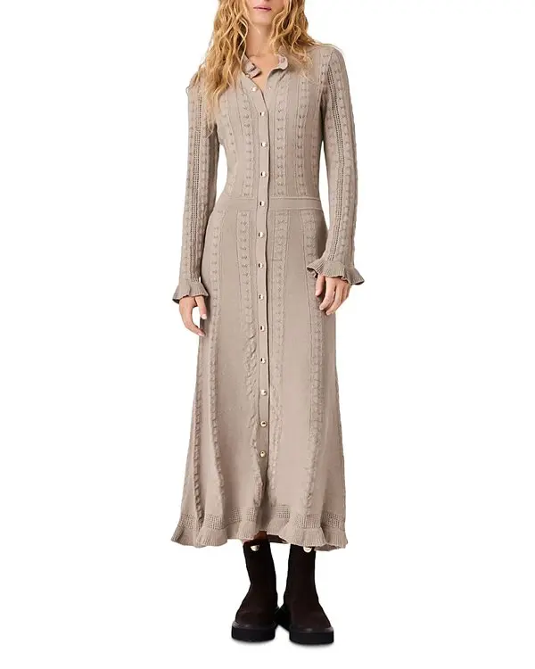 Maje Rourasy Textured Knit Maxi Dress - Beige