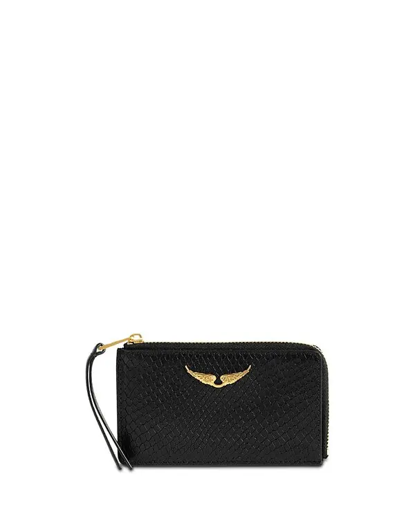 Zadig&Voltaire Wild Snake Embossed Zip Leather Card Case - Black