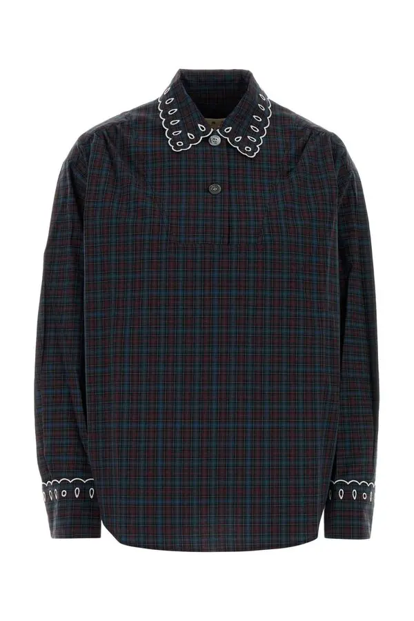 Marni Embroidered Poplin Blouse - Checked