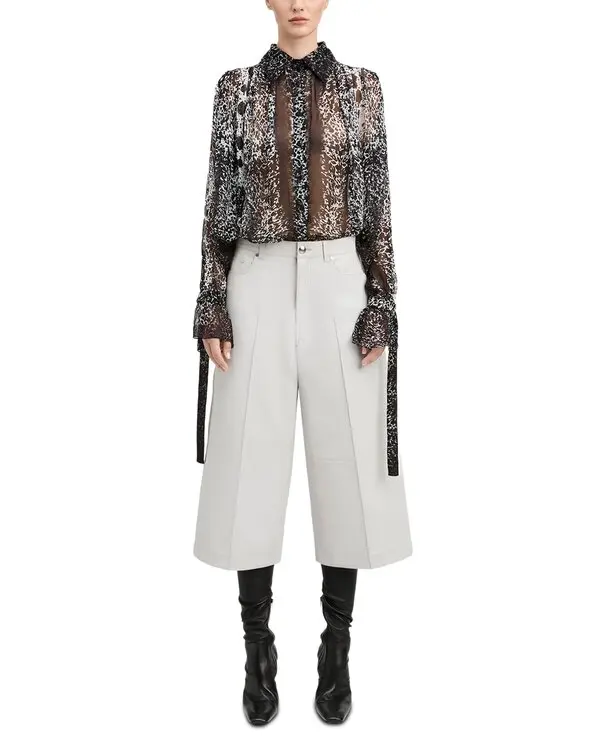 Derek Lam 10 Crosby Walker Abstract Animal Print Georgette Ruched Button Front Blouse