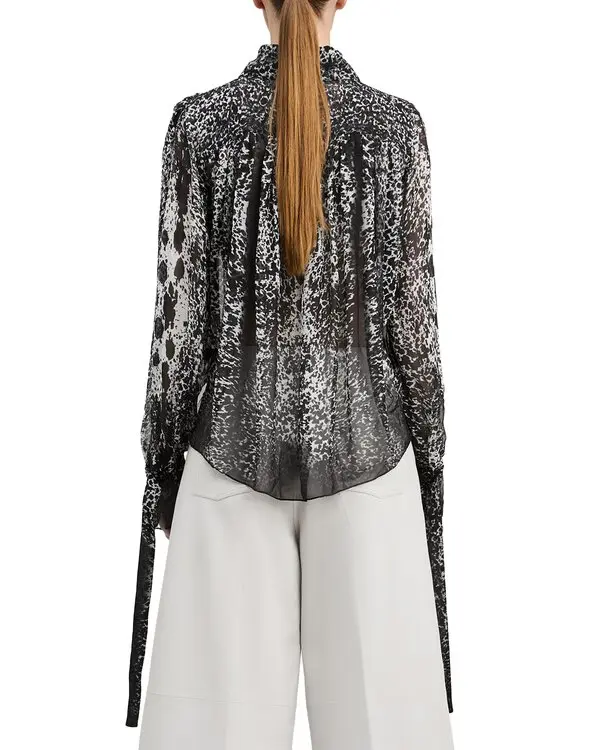 Derek Lam 10 Crosby Walker Abstract Animal Print Georgette Ruched Button Front Blouse