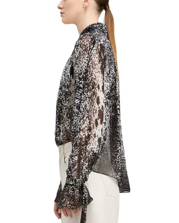 Derek Lam 10 Crosby Walker Abstract Animal Print Georgette Ruched Button Front Blouse