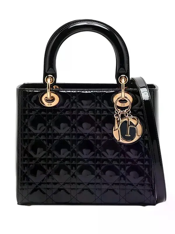 Dior 2000-2026 Medium Patent Cannage Lady Satchel - Black