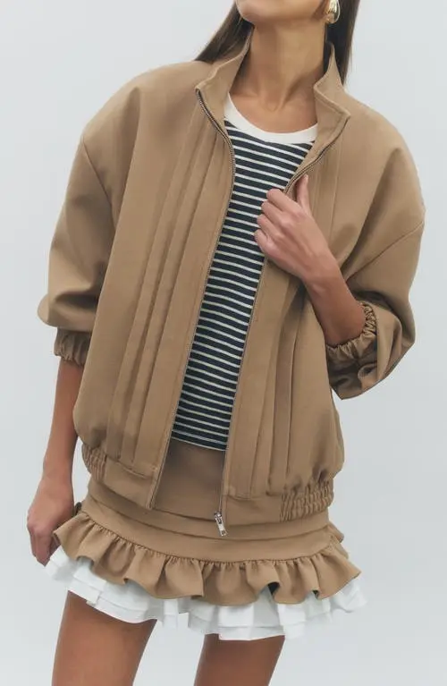 MAUDE CLUB Dahlia Pintuck Bomber Jacket