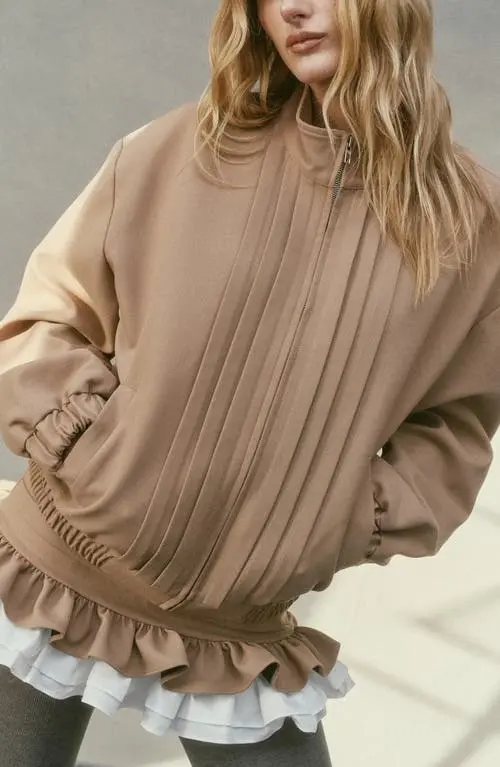 MAUDE CLUB Dahlia Pintuck Bomber Jacket