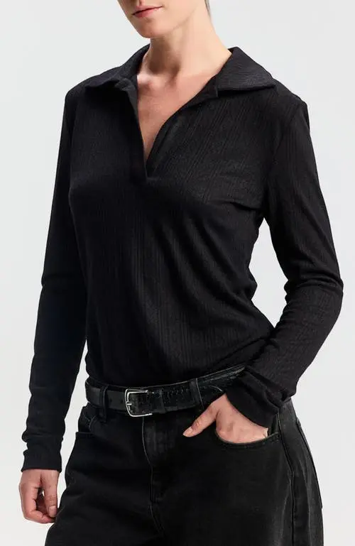 Ronen Chen Daya Textured Knit V-neck Top - Black