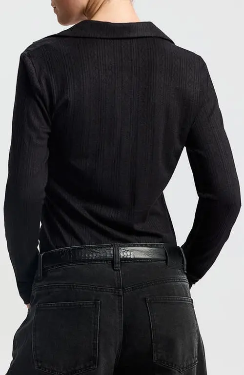 Ronen Chen Daya Textured Knit V-neck Top - Black