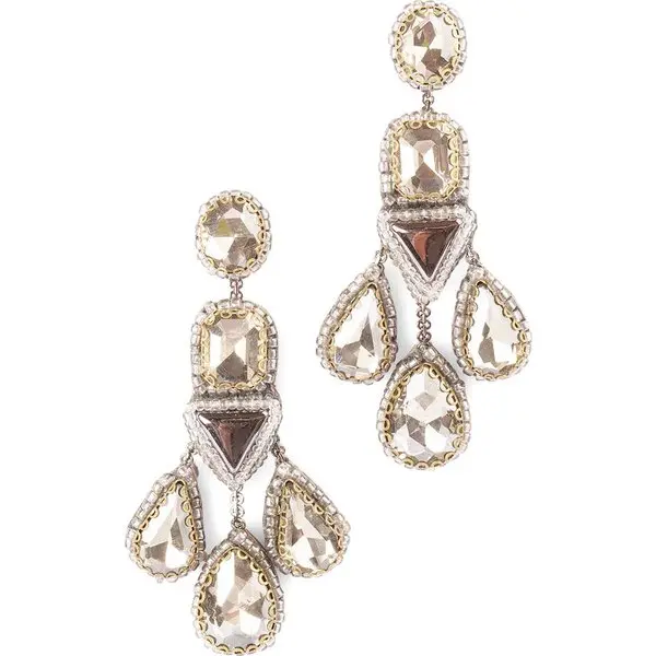 Deepa Gurnani Bahen Glass Stone Drop Earrings - Silver