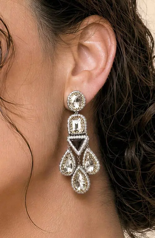 Deepa Gurnani Bahen Glass Stone Drop Earrings - Silver