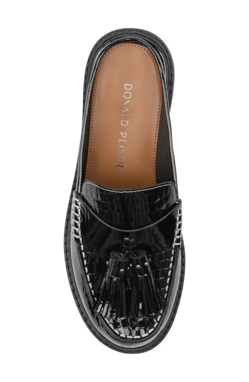 DONALD PLINER Bambie Leather Tassel Loafer Mule - Black