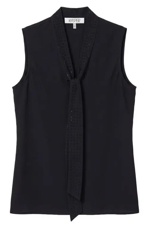 KASPER Rhinestone Tie Neck Sleeveless Georgette Top