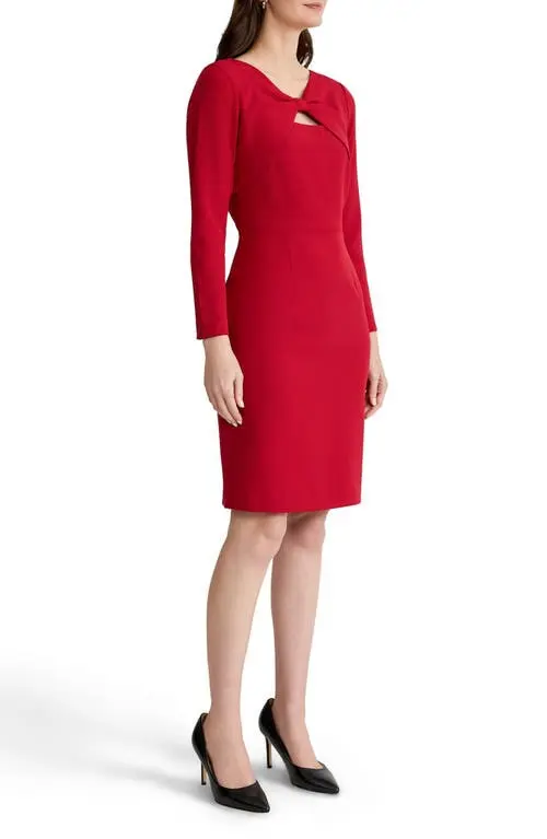 KASPER Twist Front Long Sleeve Sheath Dress
