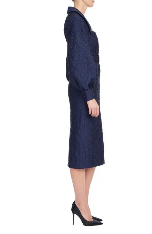 Badgley Mischka Jacquard Long Balloon Sleeve Cocktail Dress